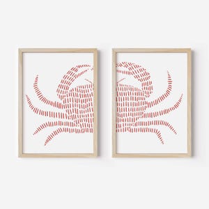 Red Crab Print Set | Modern Nautical Minimalist Beach House Decor ...