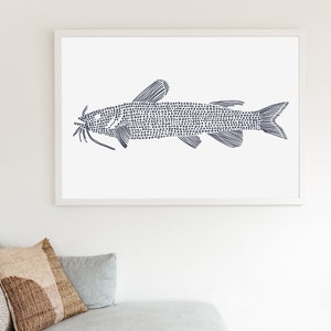 Lake Fish Art Catfish Decor Modern Minimalist Fishing Gift - Etsy