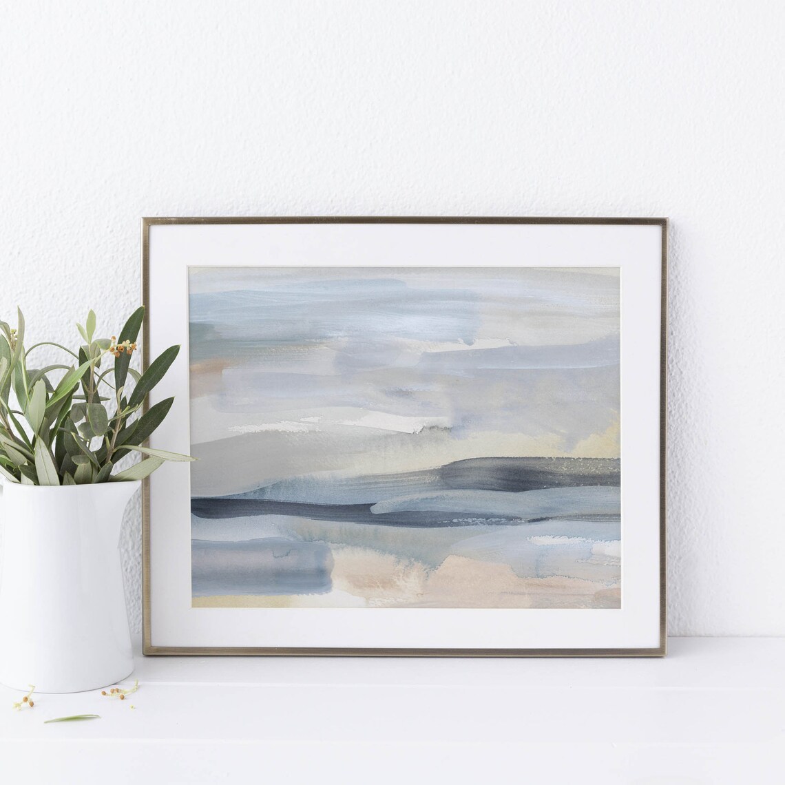 Beach Print Ocean Art Statement Painting Slate Blue and Tan - Etsy