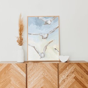 Modern Coastal Home Decor | Sea Gull Seabird Painting in Light Blue ...