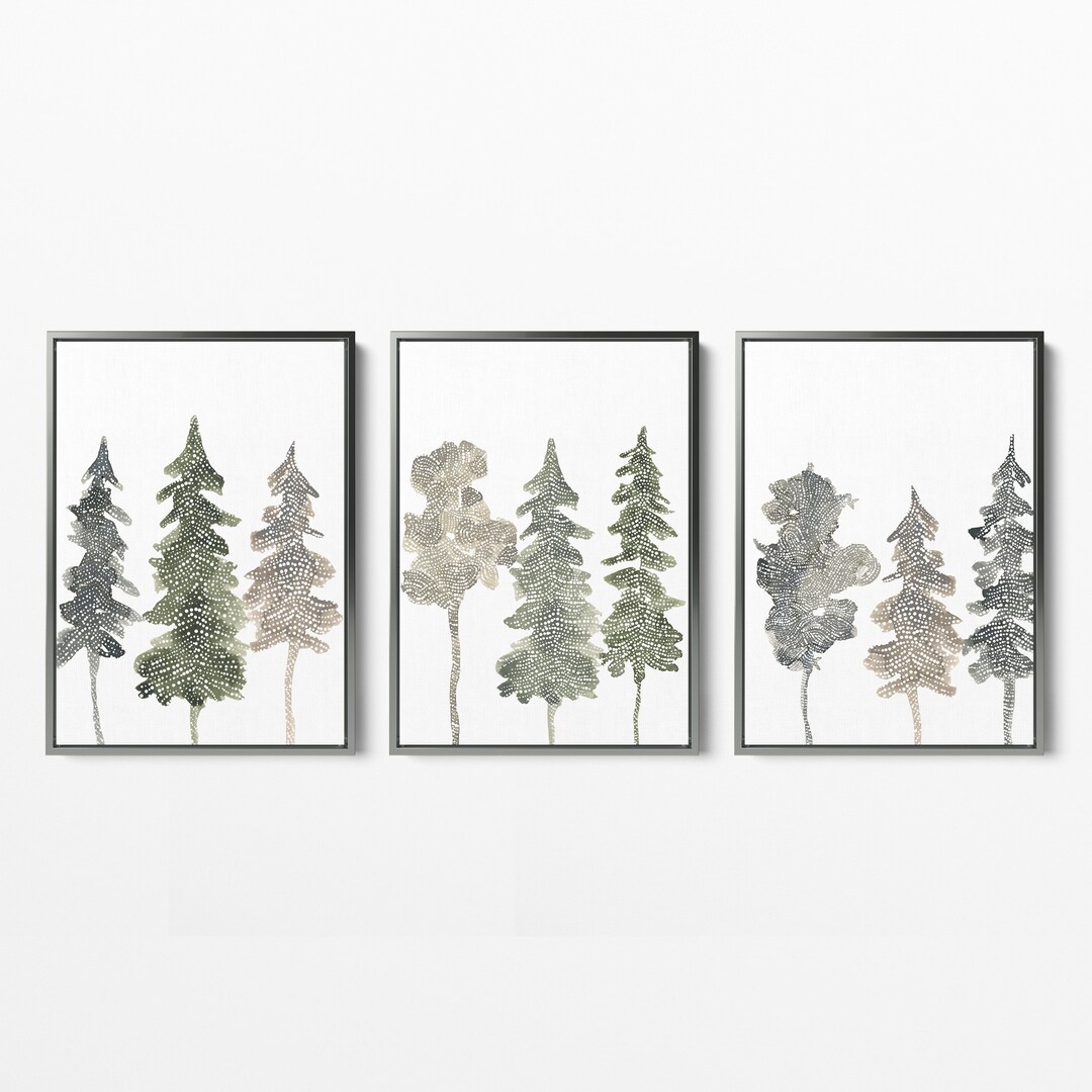Scandinavian Style Art Modern Tree Print Set Misty Winter - Etsy