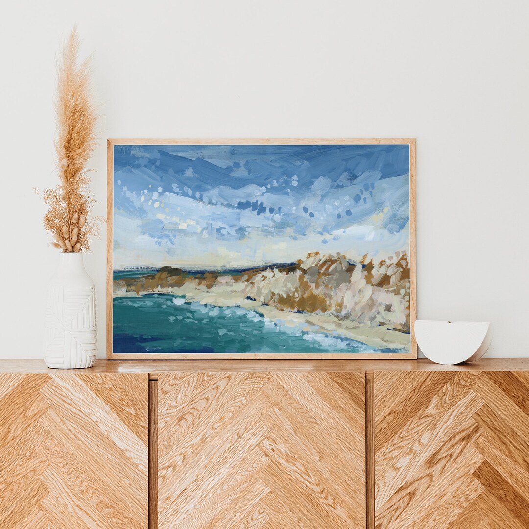 Bright Coastal Landscape | Bold Beachscape Scene for Fun Beach House ...