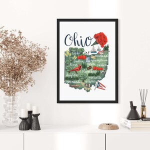Ohio State Map Landmark Drawing | OH Columbus Cincinnati Gift Idea ...