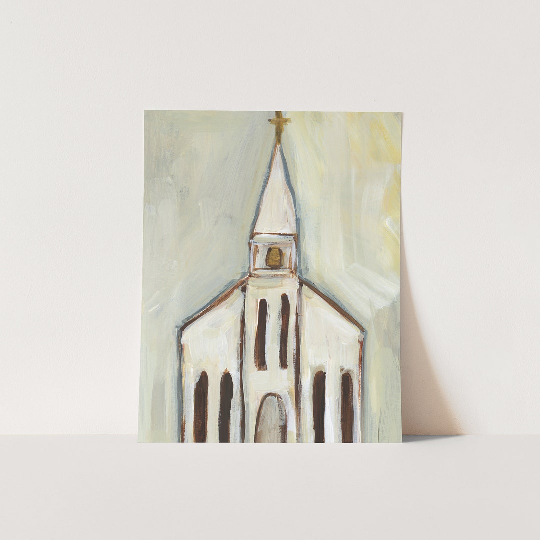 Old Church Painting Rustic Farmhouse Religious Decor Folk Christian ...