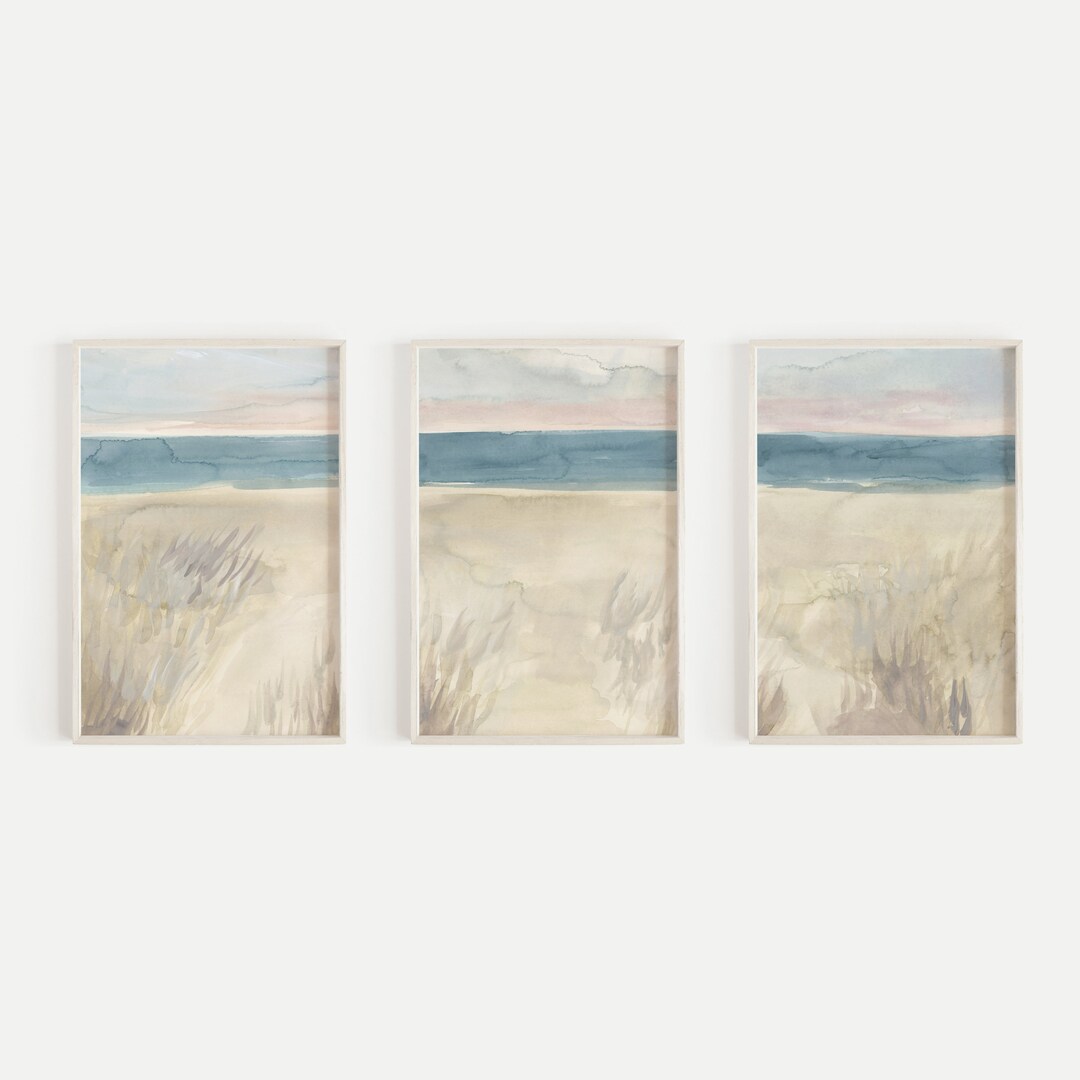 Beach Watercolor Painting Seascape Artwork Coastal Home Decor Triptych ...