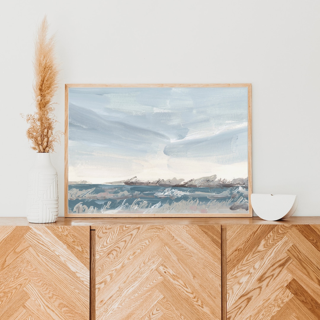 Oceanscape Painting Modern Blue Seascape Minimalist Marsh Artwork Beach ...