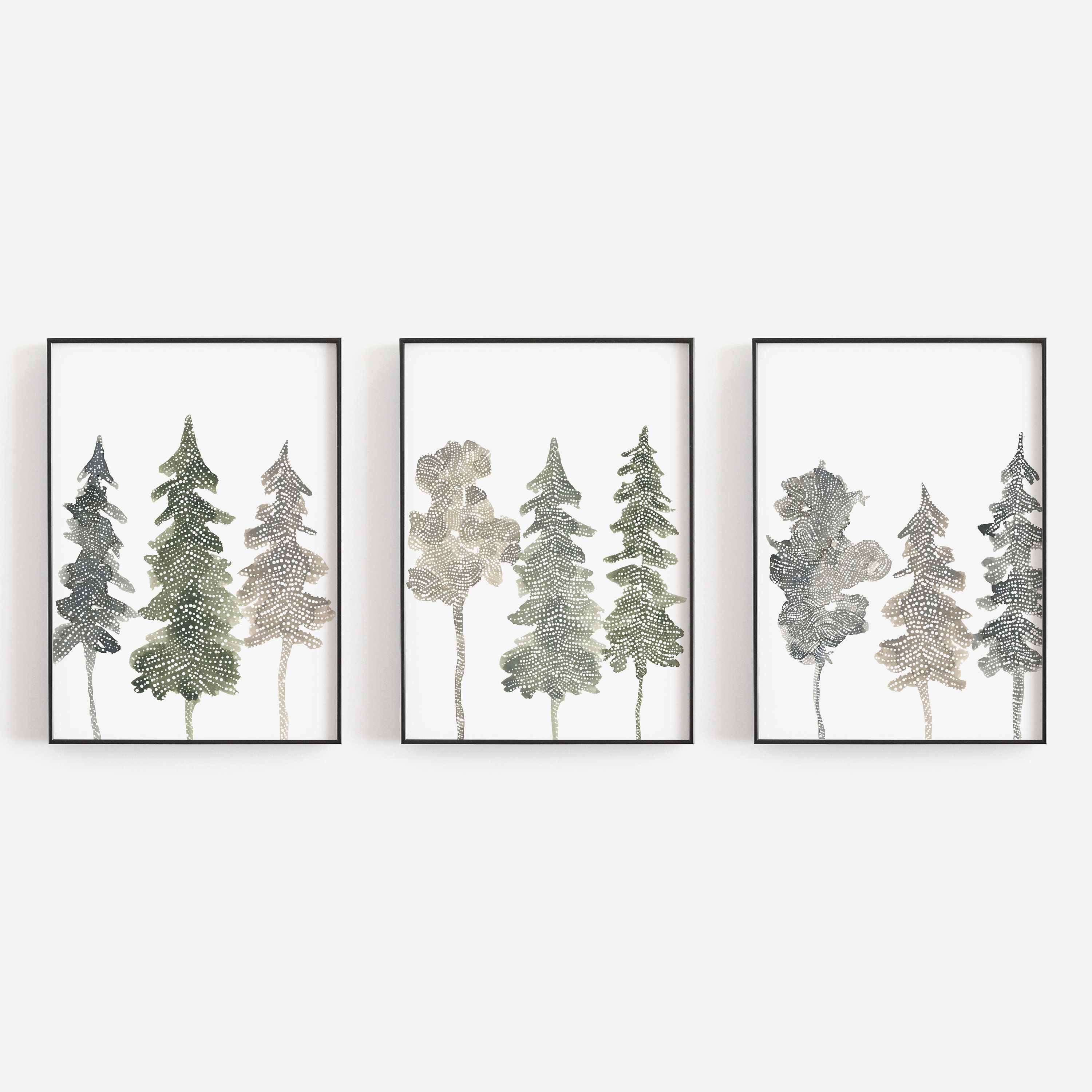 Scandinavian Style Art Modern Tree Print Set Mystical Misty | Etsy