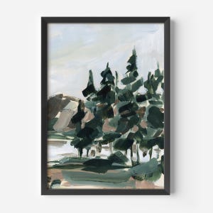 Alpine Painting | Evergreen Pine Tree Artwork for Mountain Landscape ...