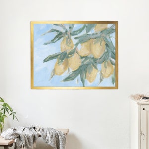 Citrus Lemon Painting | Blue and Yellow Italy Countryside Art for ...