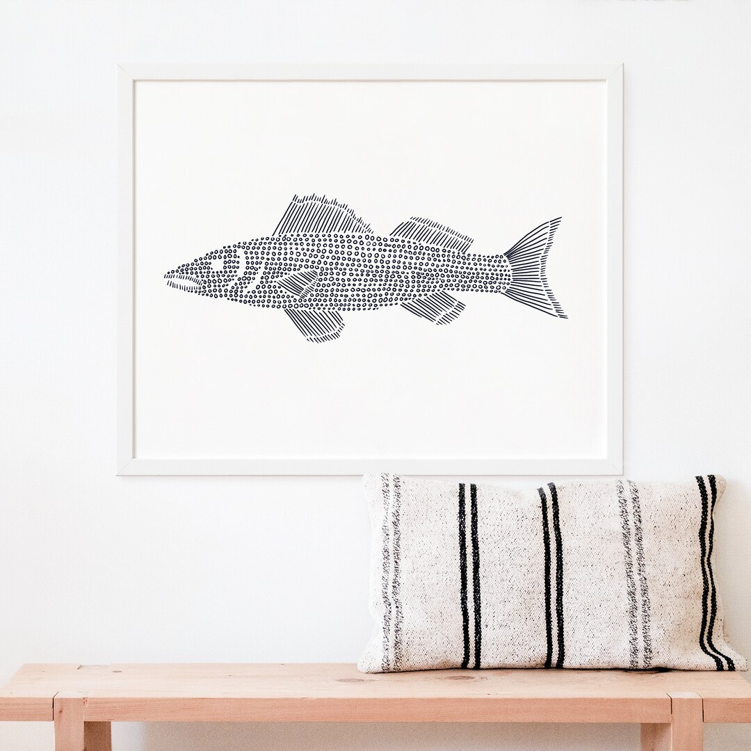 Fishing Art Lake Fish Decor Walleye Modern Minimalist Lakehouse Cool ...