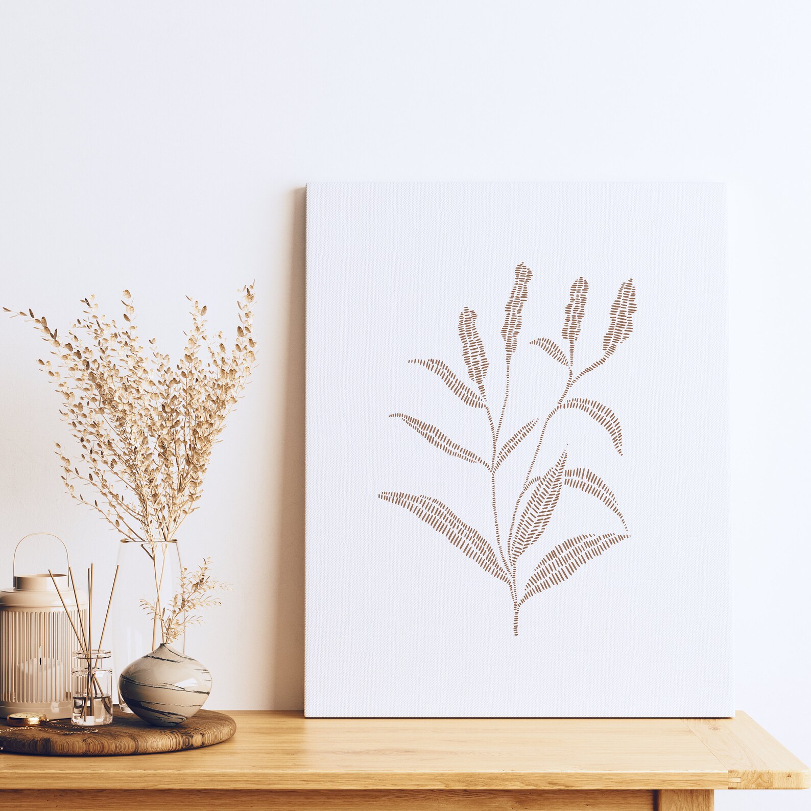 Buckwheat Art | Modern Botanical Leaf Drawing in Neutrals, Nature Plant ...