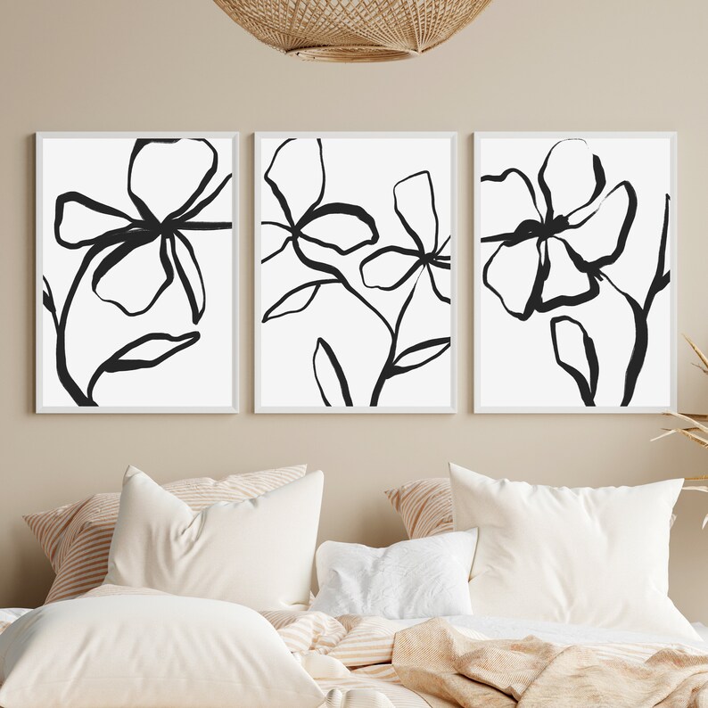 Botanical Art Set Modern Minimalist Boho Black & White Plant - Etsy
