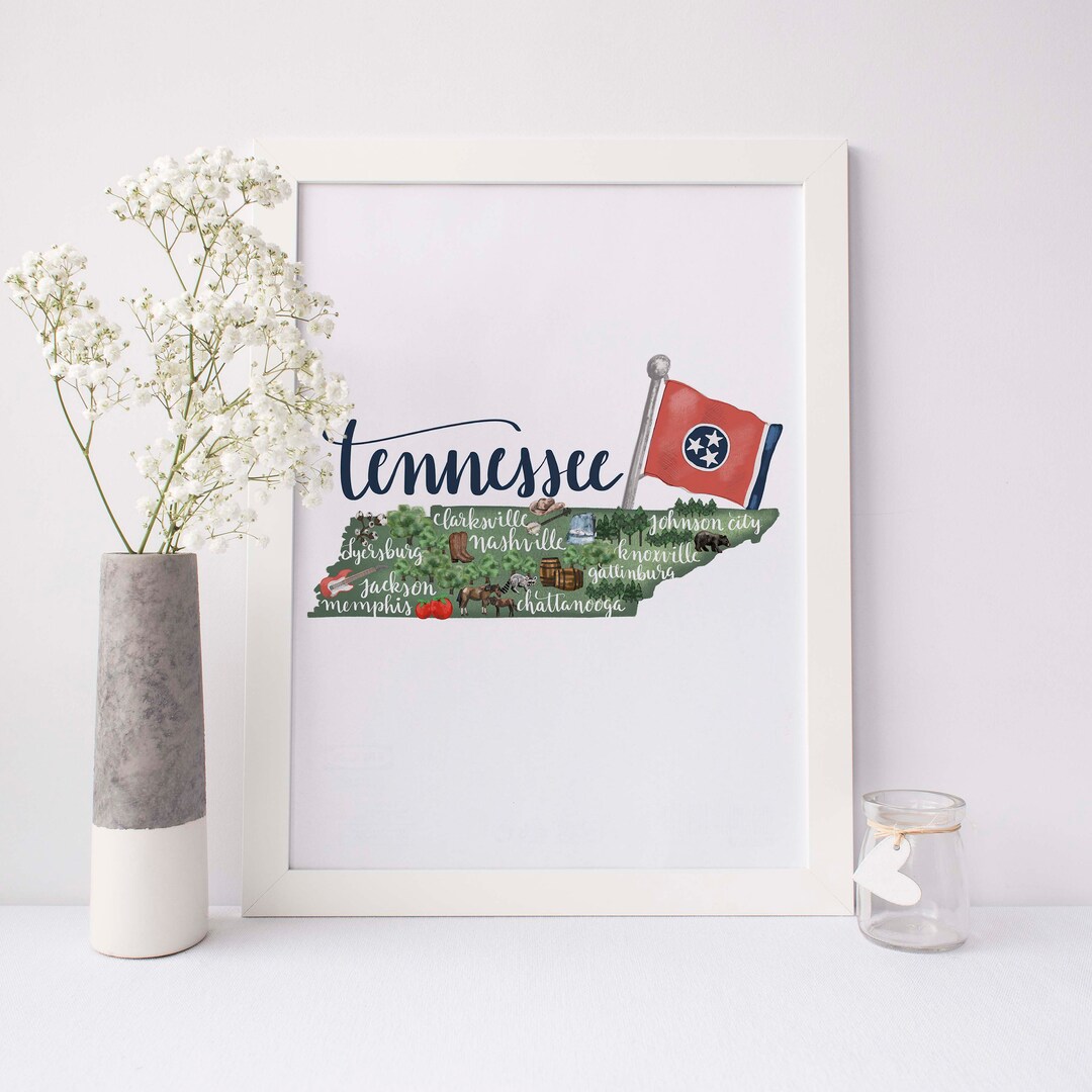 Tennessee State Map Gift TN Illustrated Drawing Hometown Wall - Etsy