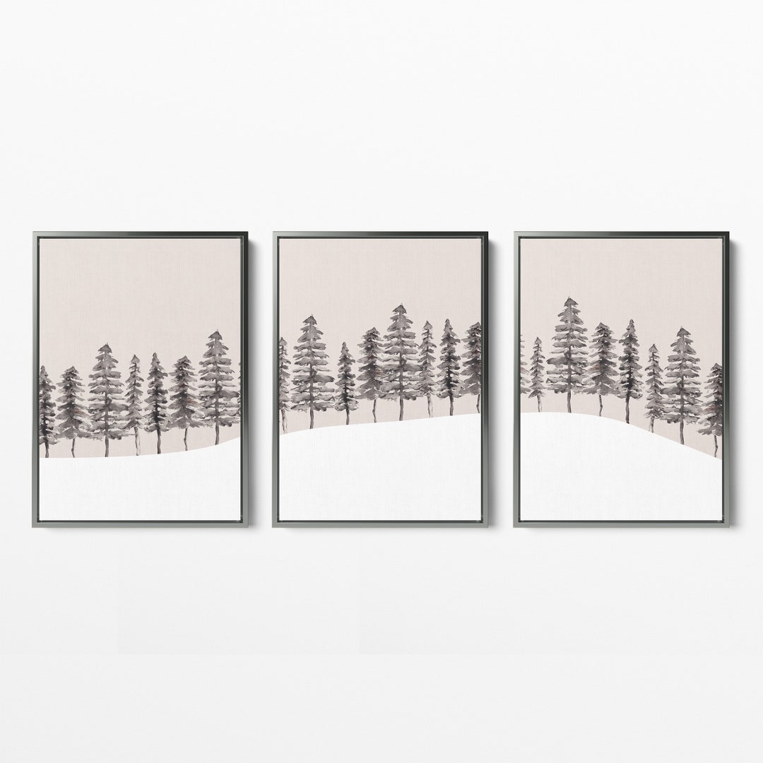 Modern Pine Tree | Neutral Painting of Winter Evergreen Triptych ...