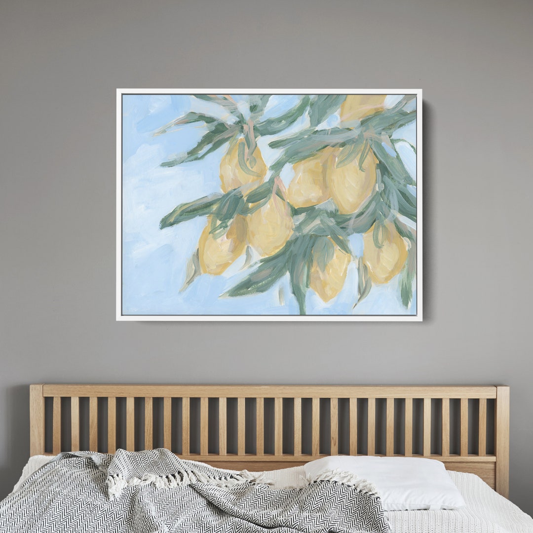 Citrus Lemon Painting | Blue and Yellow Italy Countryside Art for ...