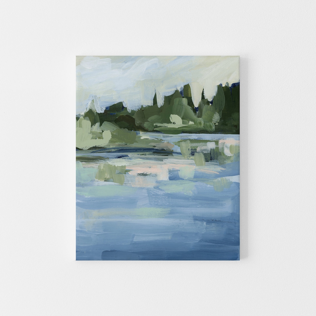 Lake Painting Lakeside Scene Landscape Artwork Lakefront Cabin Art ...