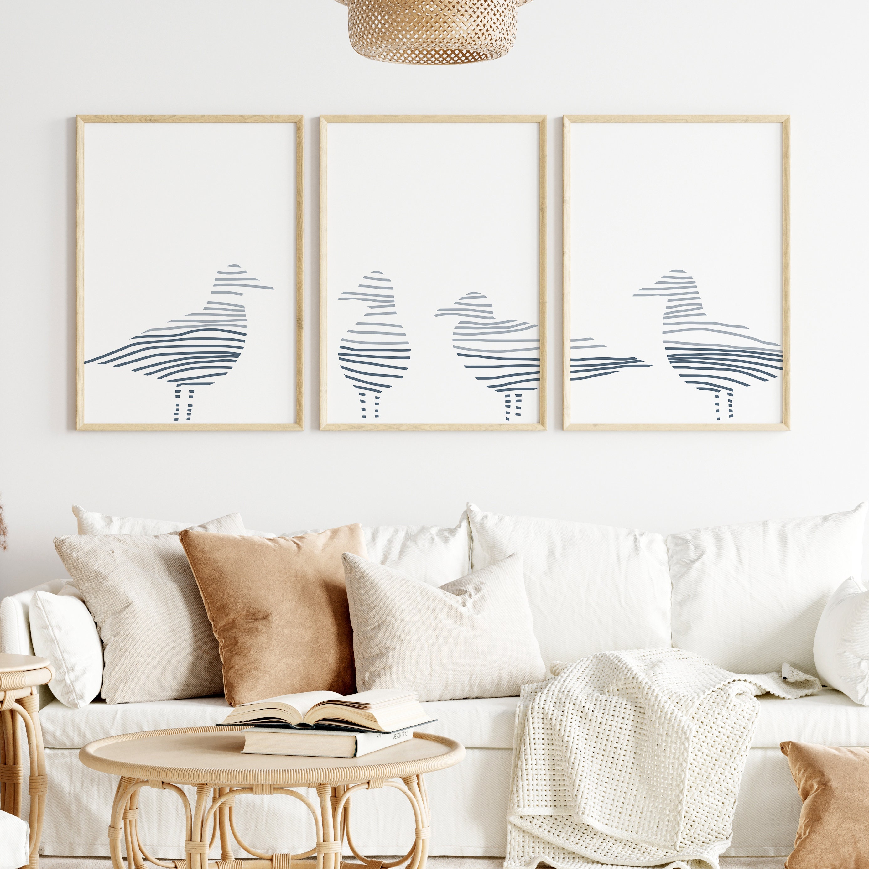 Sea Gull Set | Modern Coastal Decor, Minimalist Seabird Triptych for ...