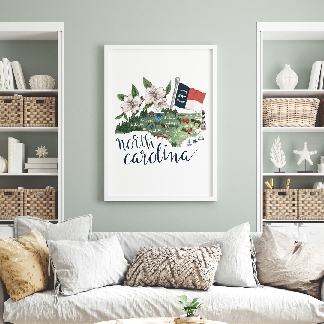 North Carolina State Map | Landmark Hometown Gift Idea for NC Wall Art ...