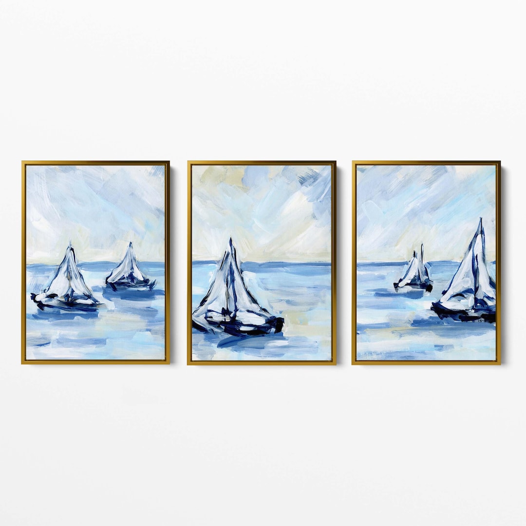 Sailing Painting | Sailboat Decor Modern Nautical Artwork for Coastal ...