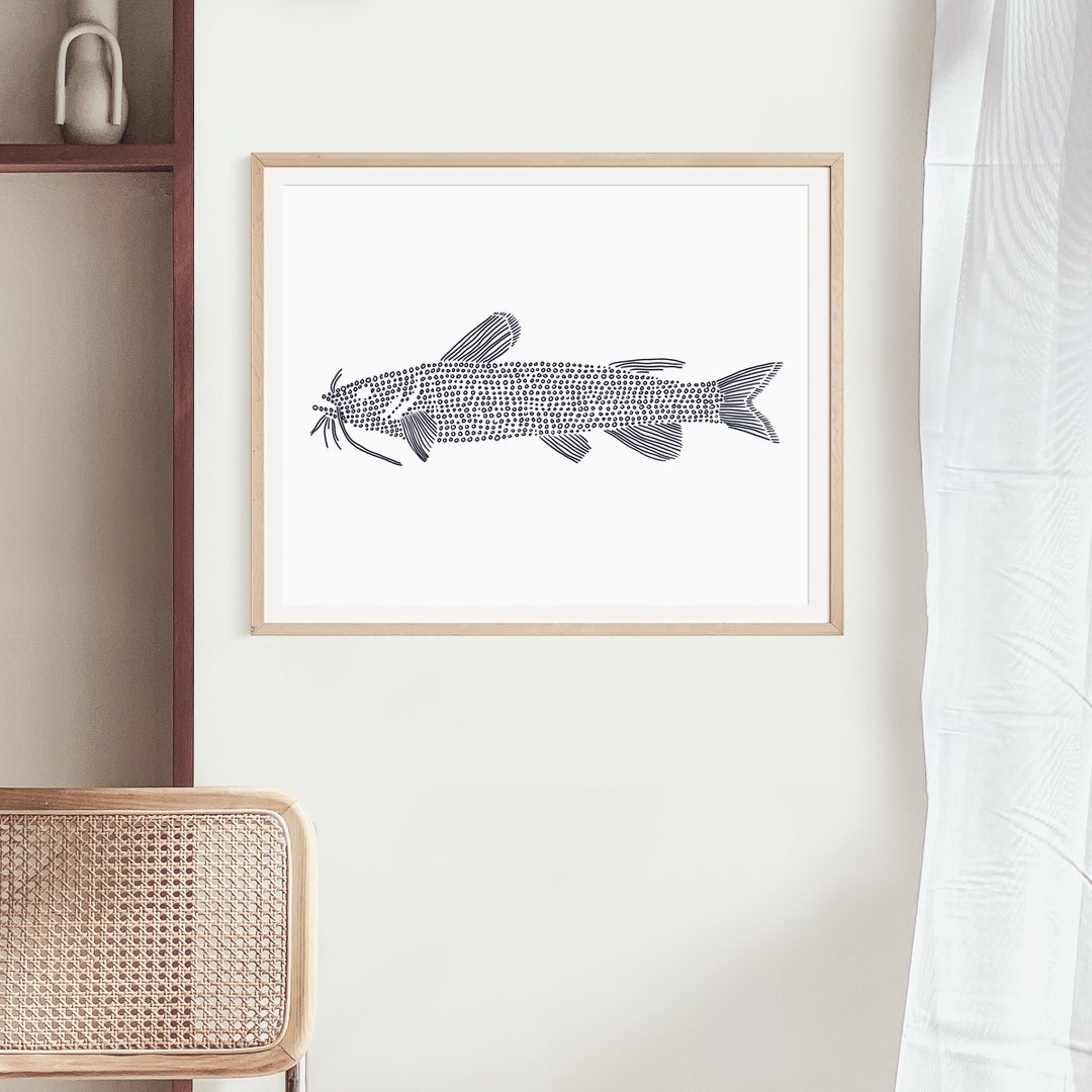 Lake Fish Art Catfish Decor Modern Minimalist Fishing Gift - Etsy