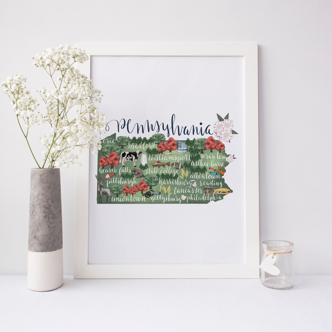 Pennsylvania State Map Gift Drawing Philadelphia Hometown Gift - Etsy