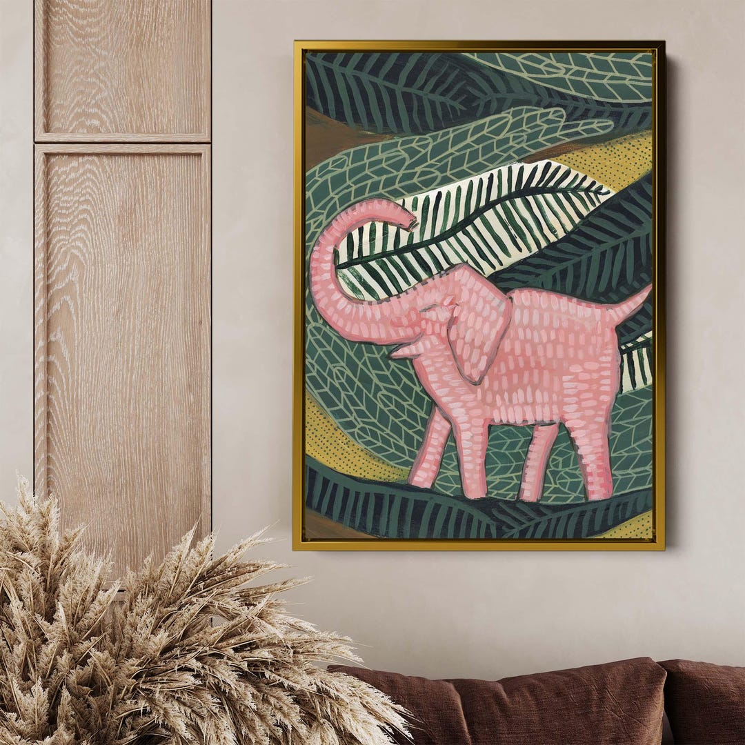 Pink Elephant Print | Tropical Jungle Painting for Safari Nursery Decor ...