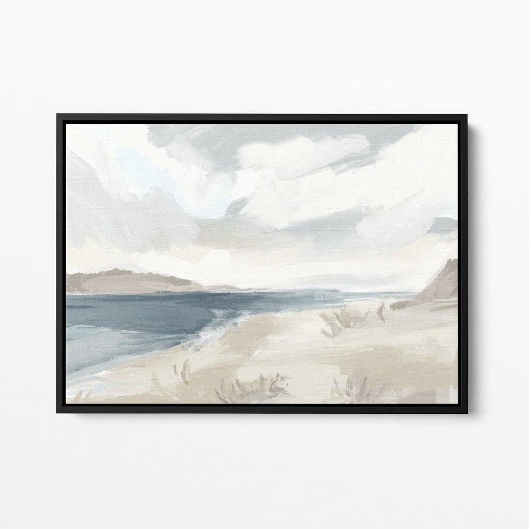 Coastal Landscape Artwork | Modern Beachscape Painting in Neutral Blue ...
