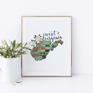 West Virginia Map Home State Landmark WV Gift Drawing Decor - Etsy
