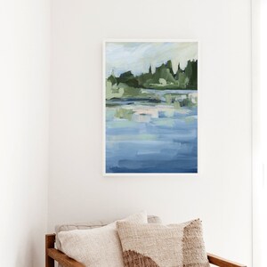 Lake Painting Lakeside Scene Landscape Artwork Lakefront Cabin Art ...
