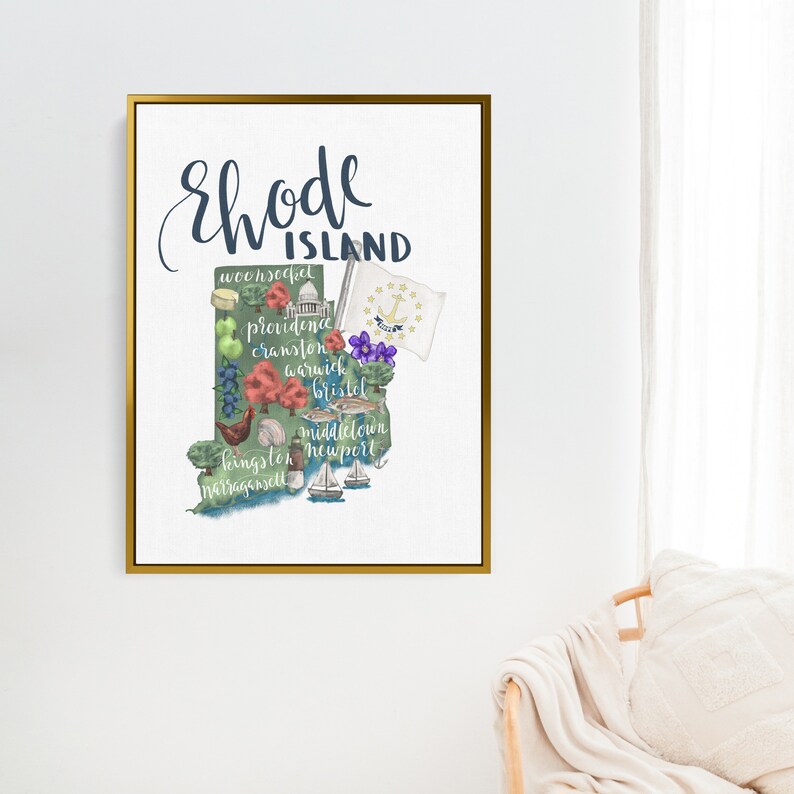 Rhode Island Map | Illustrated Hometown Poster Gift - Art Print or ...