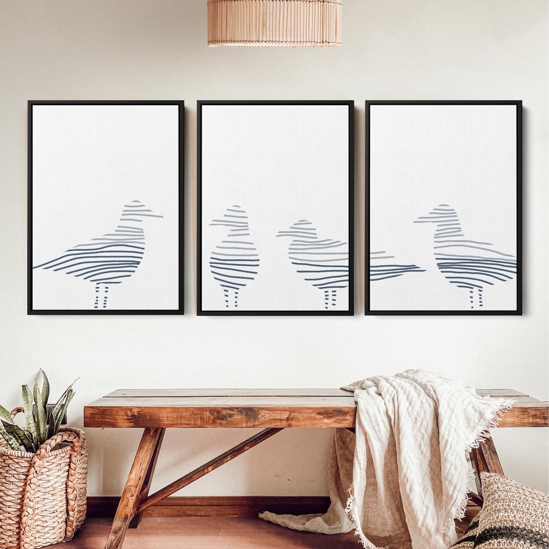 Sea Gull Set | Modern Coastal Decor, Minimalist Seabird Triptych for ...