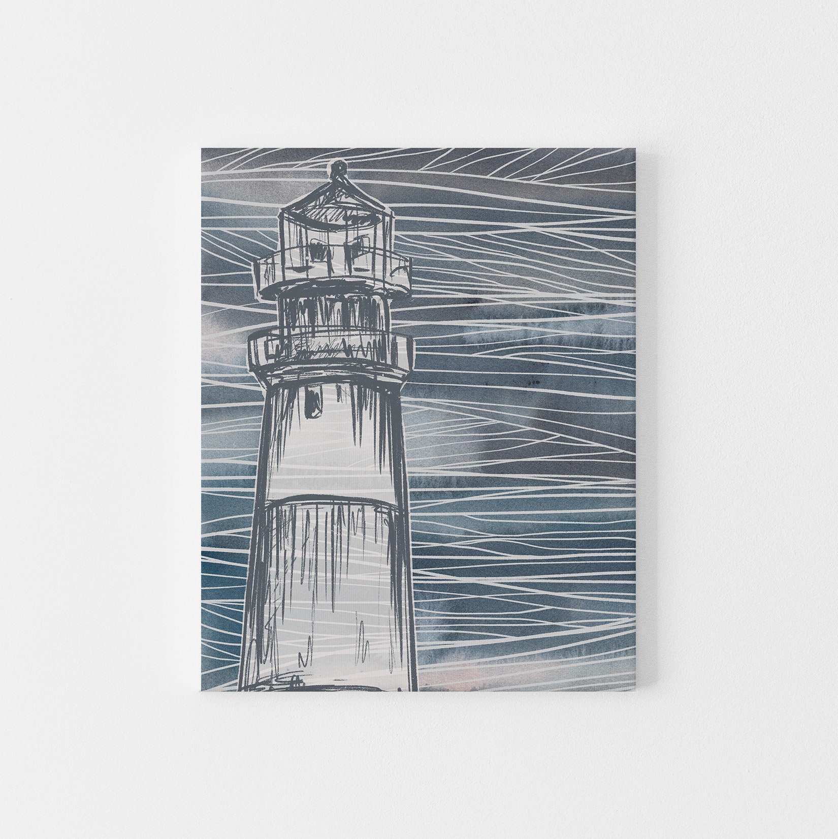 Lighthouse Print Nautical Illustration Blue and White Artwork - Etsy