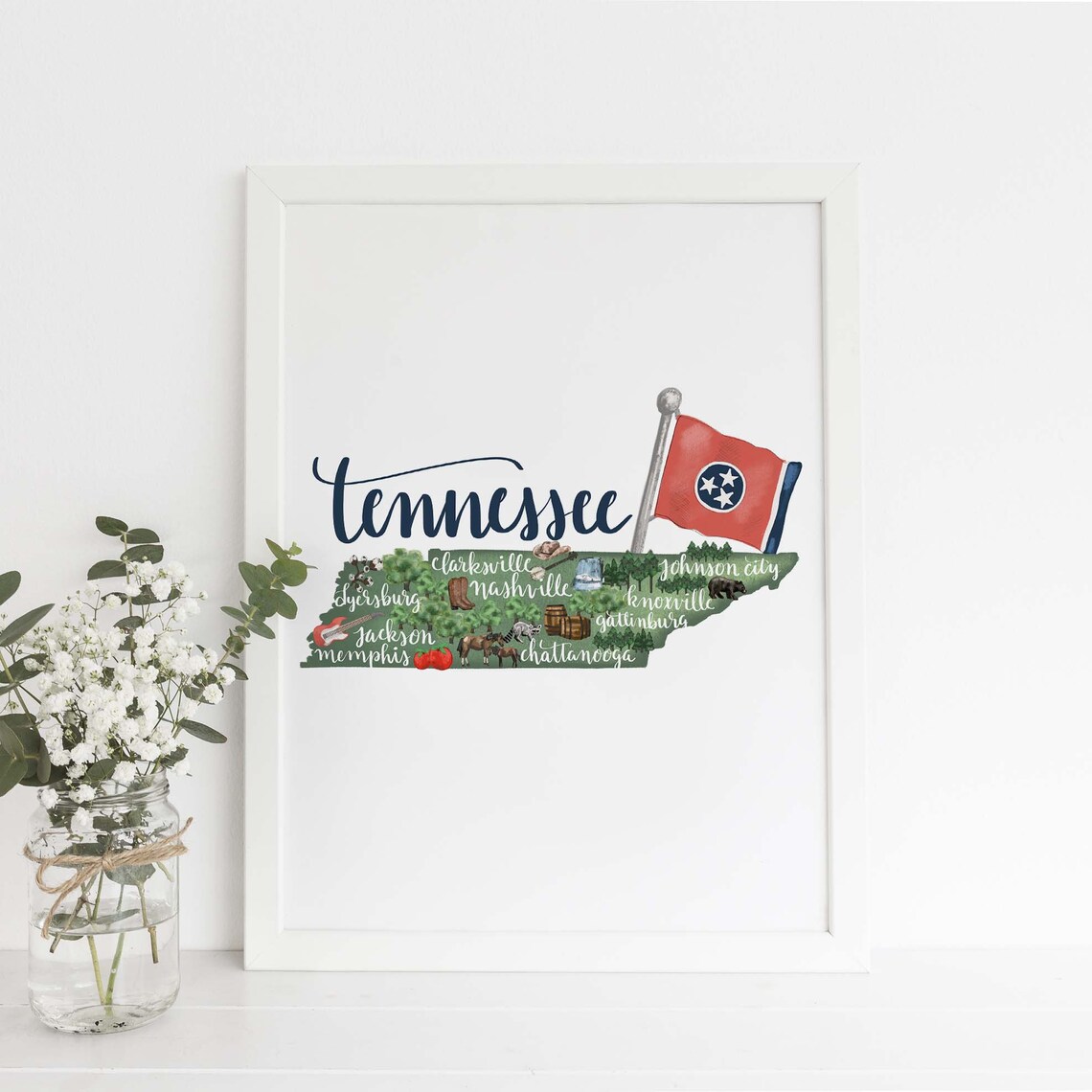 Tennessee State Map Gift TN Illustrated Drawing Hometown Wall - Etsy