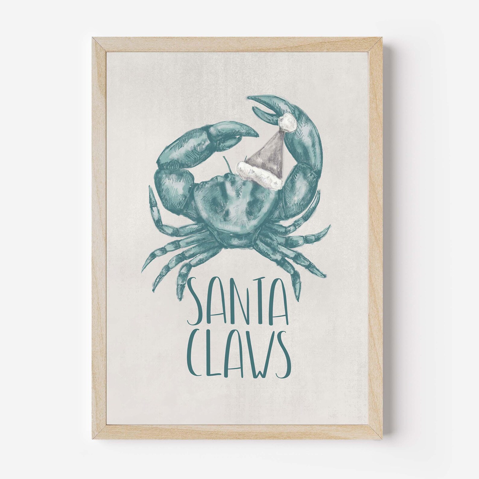 Santa Claws Crab Christmas Decor | Coastal Holiday Art Print or Canvas ...