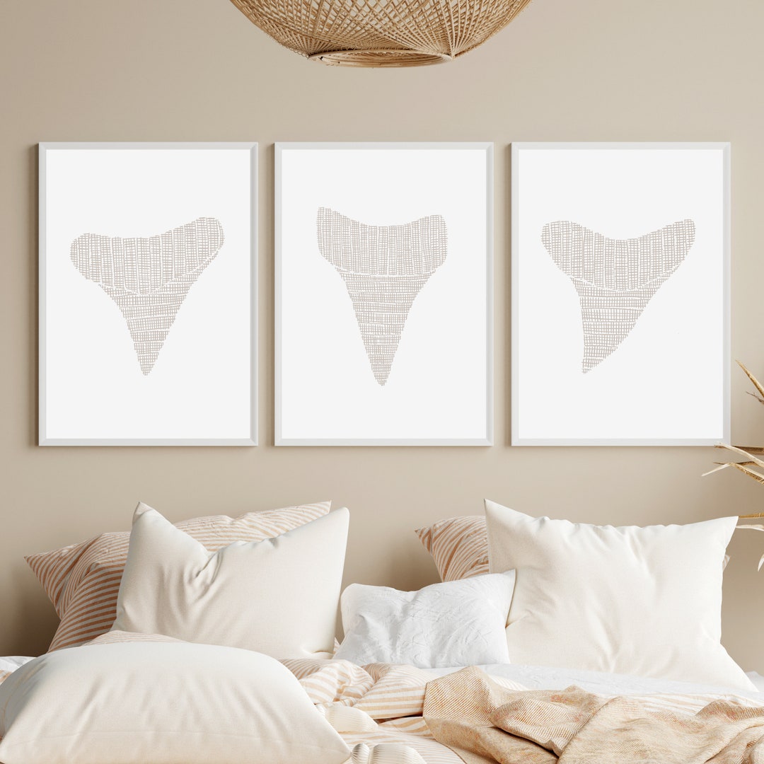 Shark Tooth Decor Modern Coastal Home Decor Beach Nursery Triptych ...