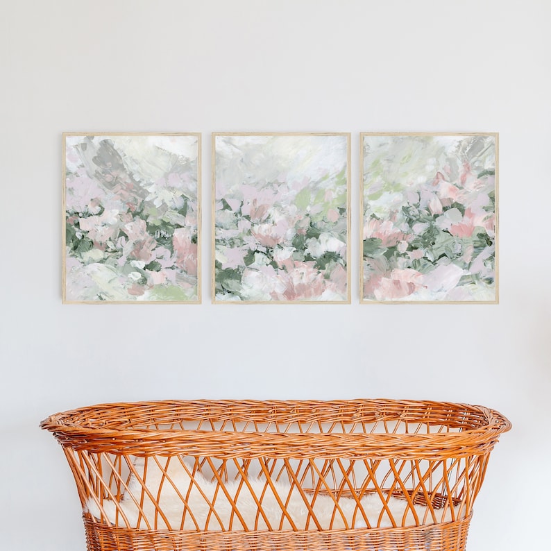 Floral Abstract Art Modern Farmhouse Painting Rose Decor Pink | Etsy