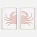 Red Crab Print Set Modern Nautical Minimalist Beach House Decor Coastal ...