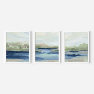 Lake Abstract Painting Seascape Water Scene Blue and Green Modern ...