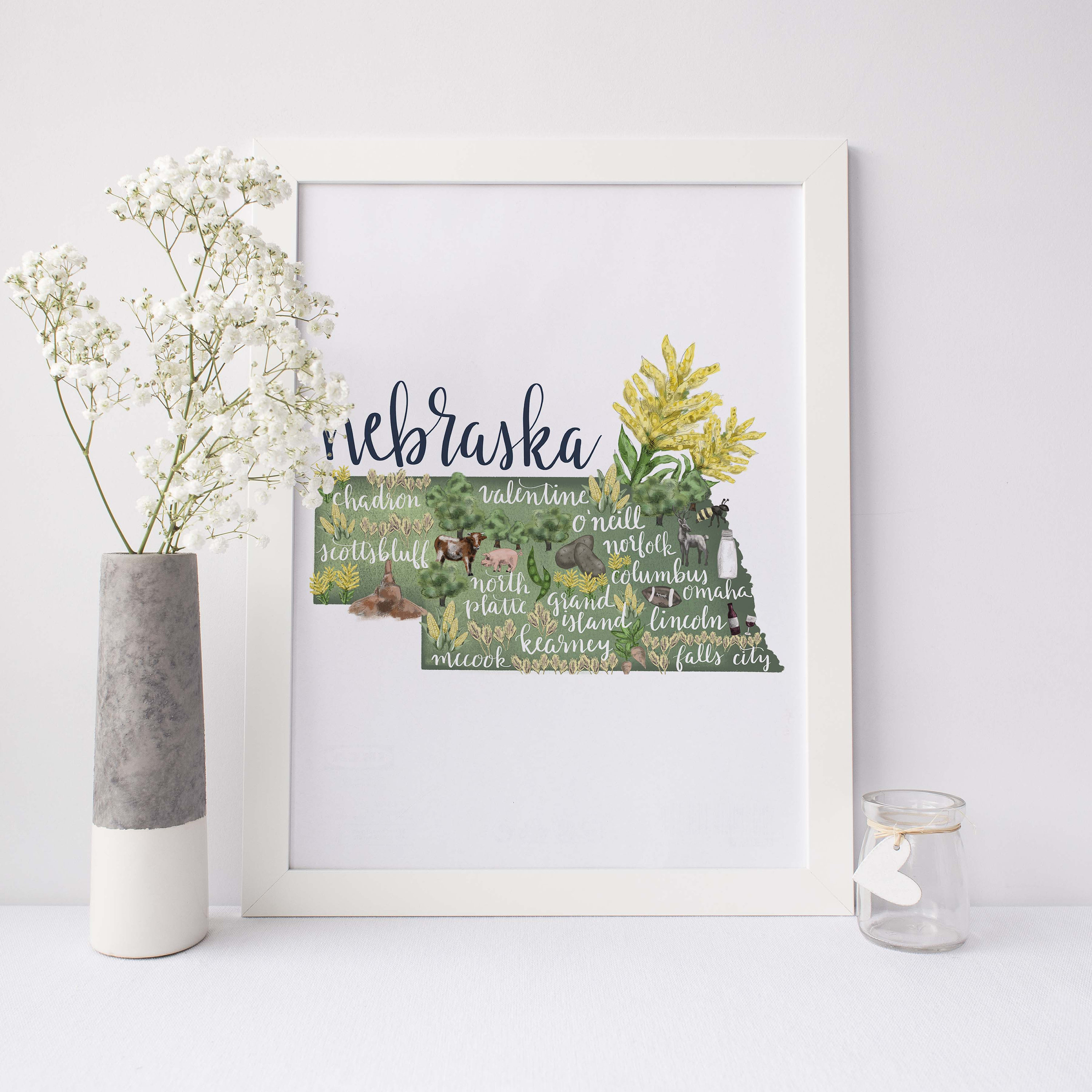 Nebraska Map Poster Home State Illustration Hometown Wall - Etsy
