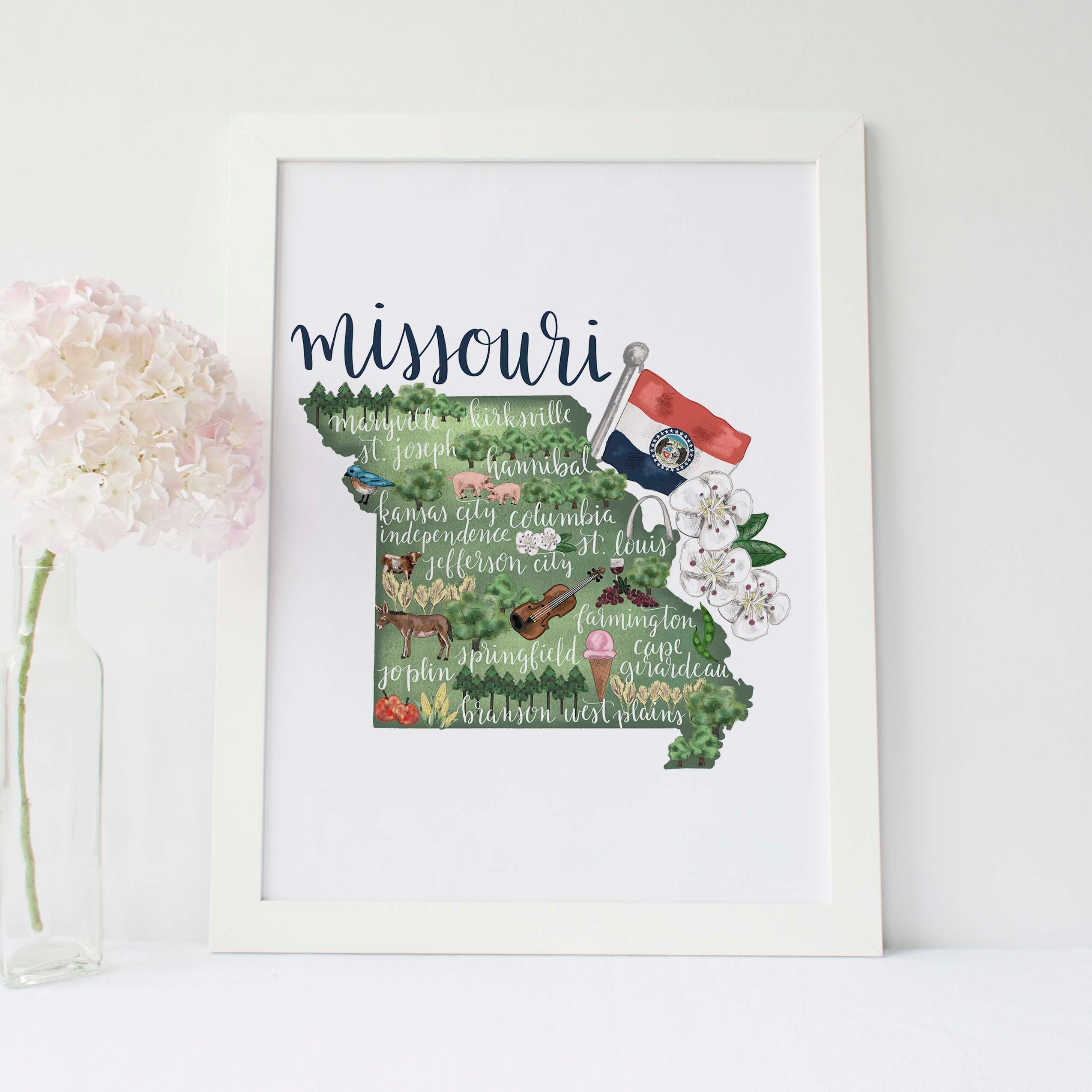Missouri Map Home State Mizzou Gift Landmark MO Illustration - Etsy