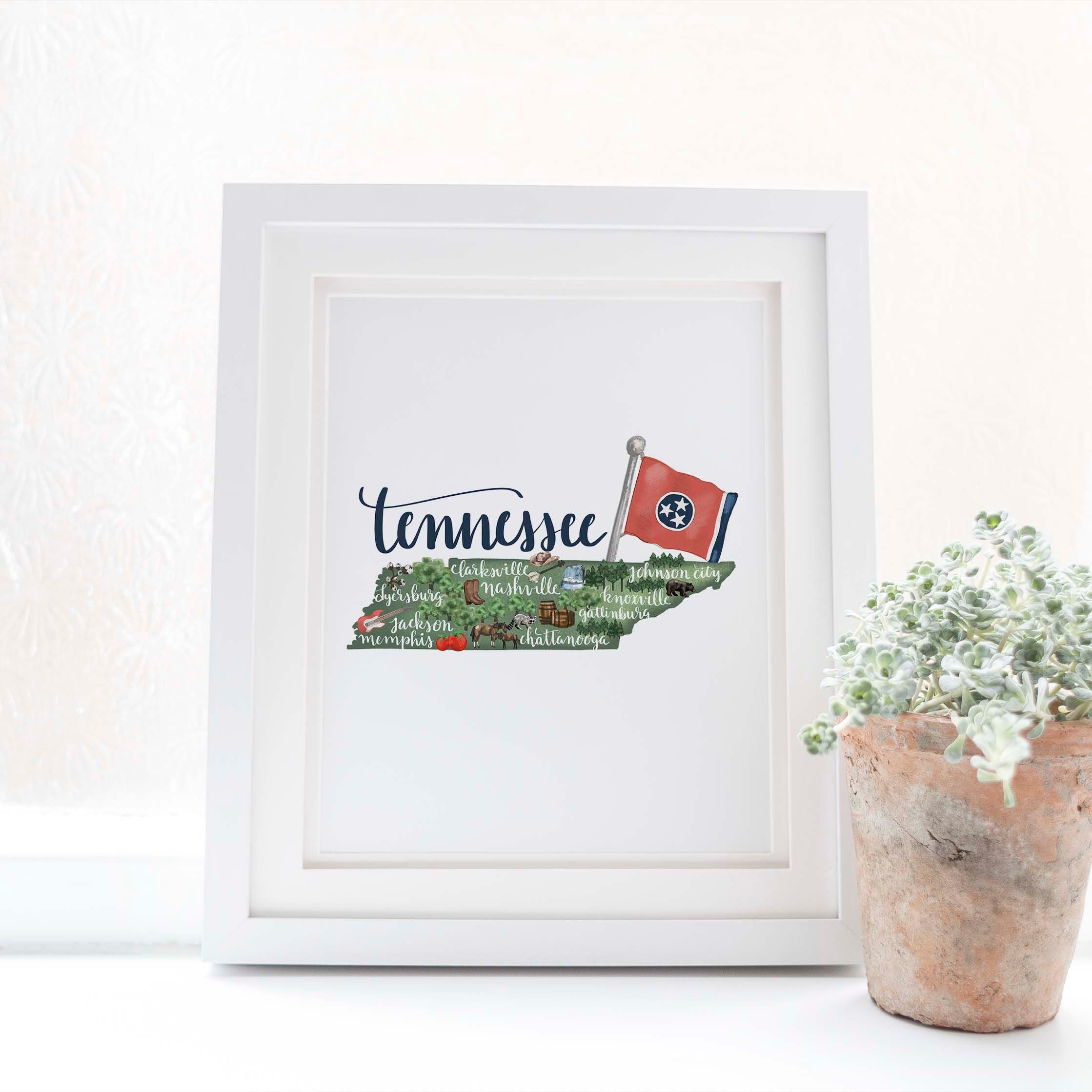 Tennessee State Map Gift TN Illustrated Drawing Hometown Wall - Etsy