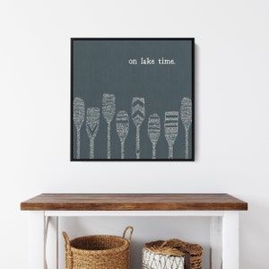 On Lake Time Print | Paddle Decor Lake House Gift Artwork in Blue and ...