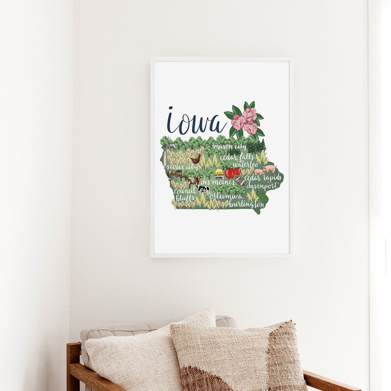 Map of Iowa - Etsy