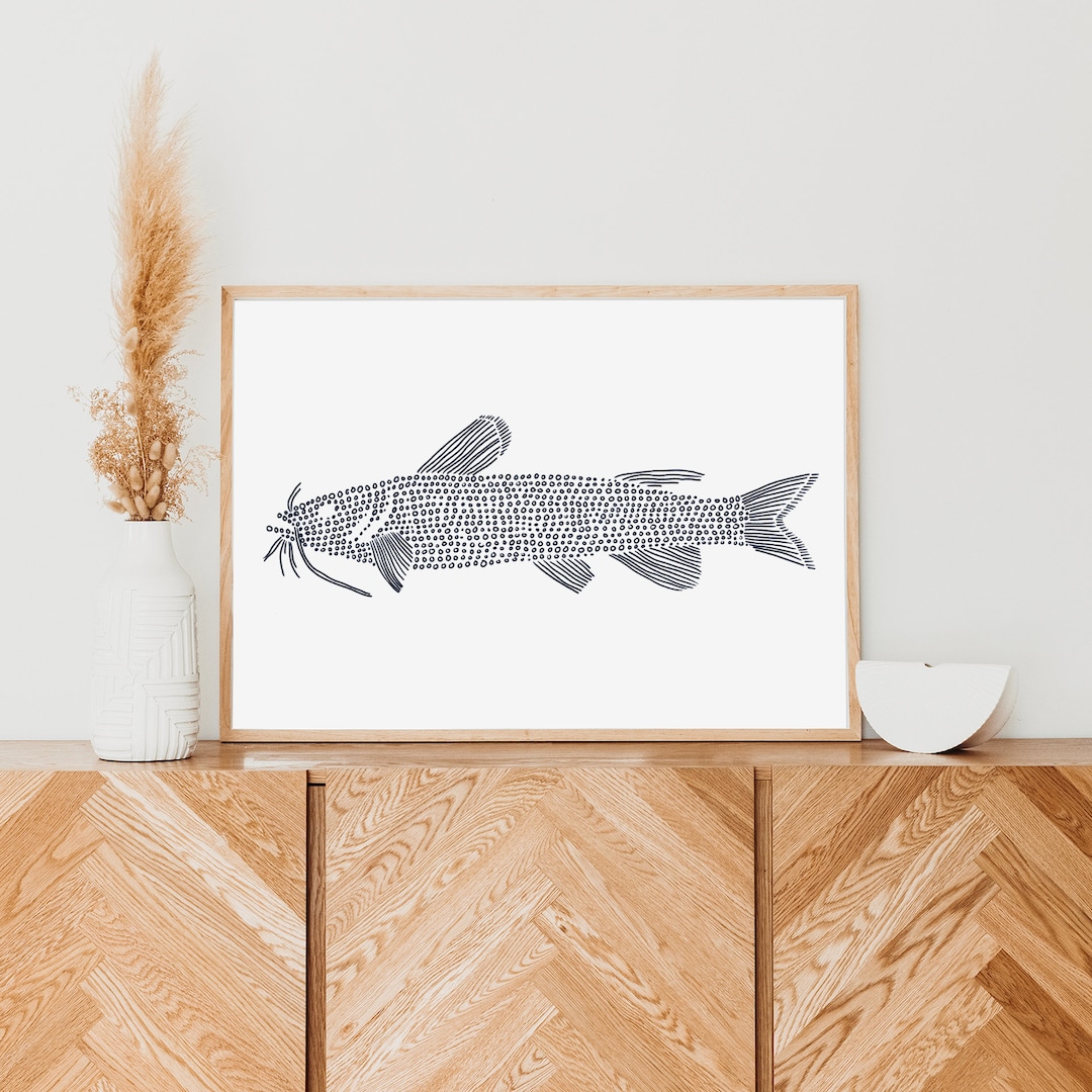 Lake Fish Art | Catfish Decor Modern Minimalist Fishing Gift Idea for ...
