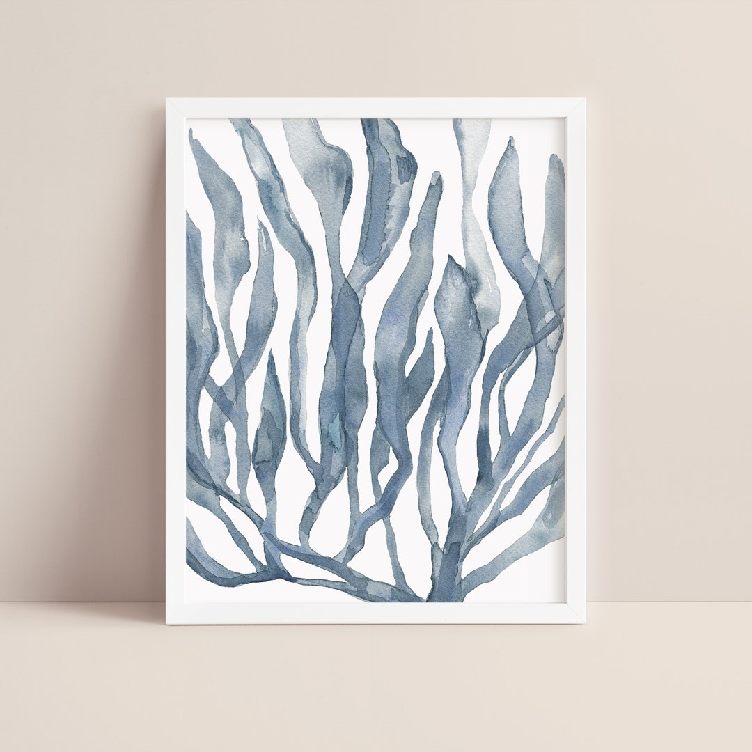 Coastal Wall Art | Blue Watercolor Ocean Botanicals for Hamptons Decor ...