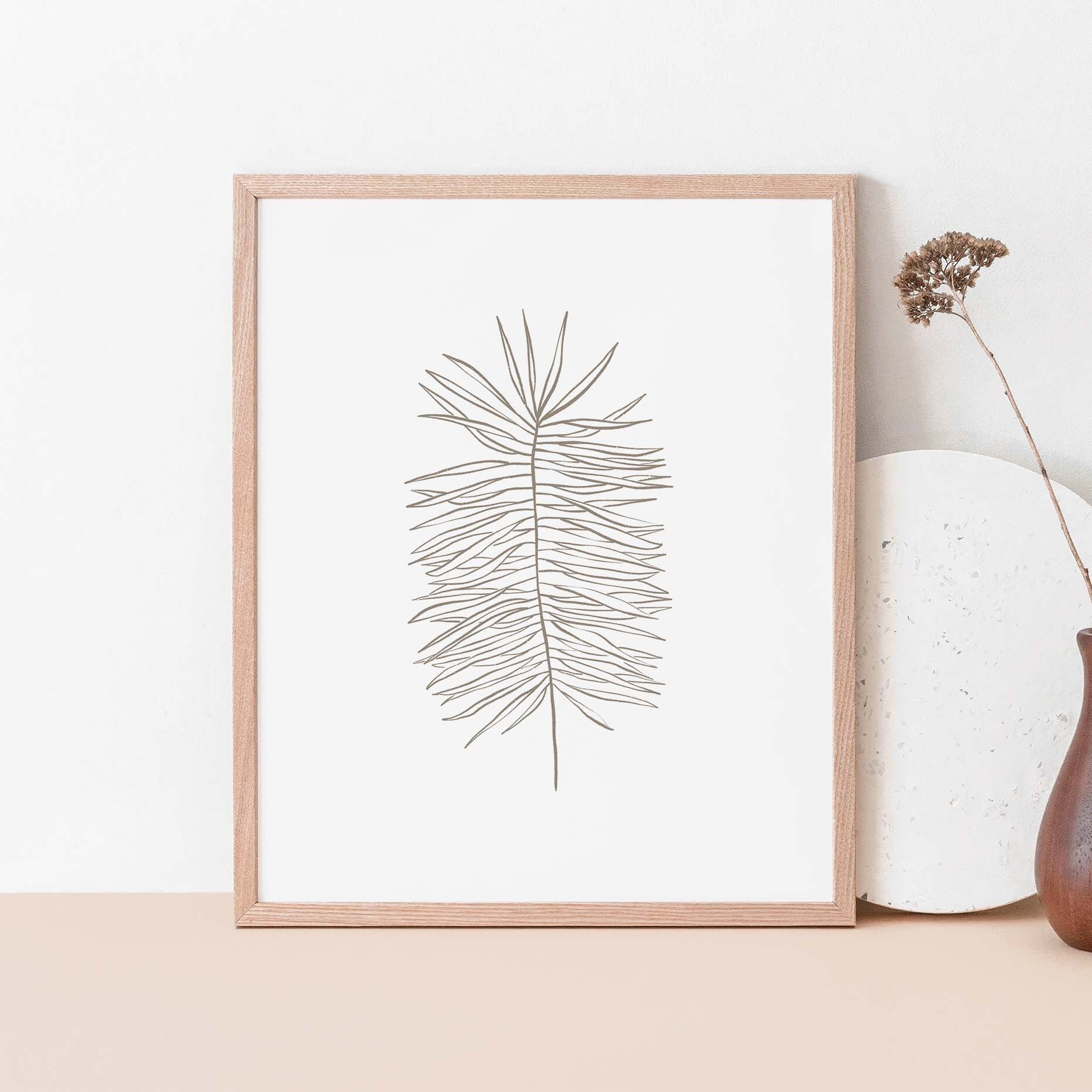 Palm Frond Art Modern Line Drawing Simple Nature Wall Poster | Etsy