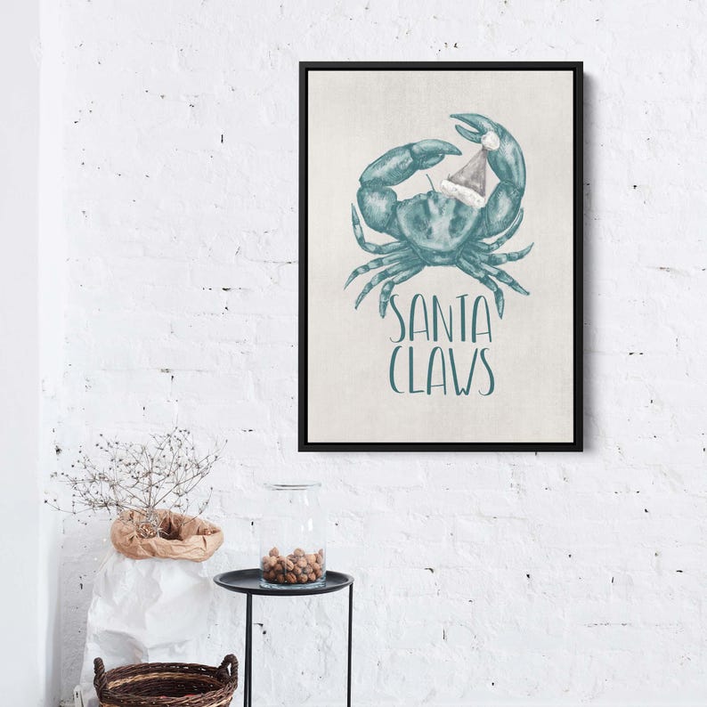 Santa Claws Crab Christmas Decor | Coastal Holiday Art Print or Canvas ...