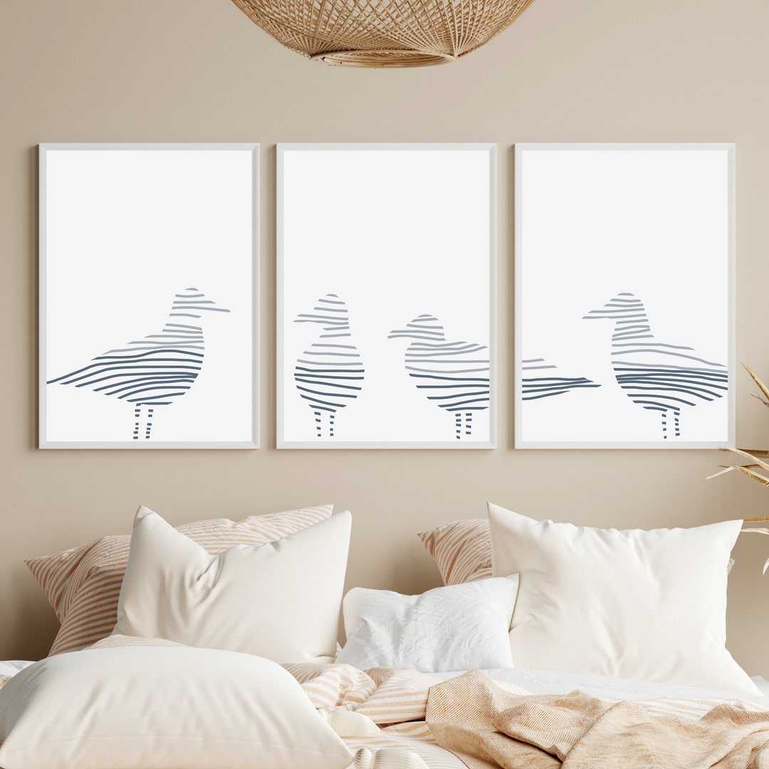 Sea Gull Set Modern Coastal Decor, Minimalist Seabird Triptych for ...