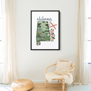 Alabama Home State Map Poster | Illustrated AL Bama Gift Idea for ...