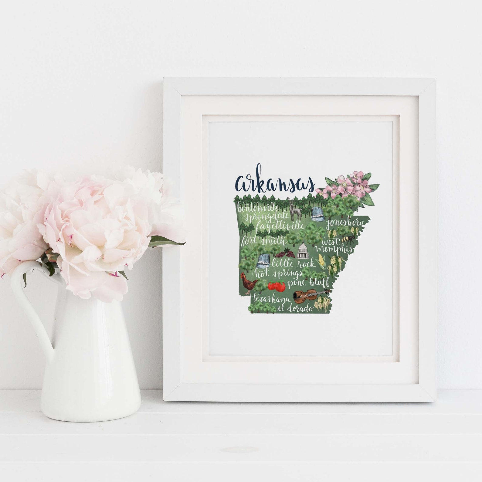 Arkansas State Map Gift Drawing Illustration Hometown Landmark - Etsy